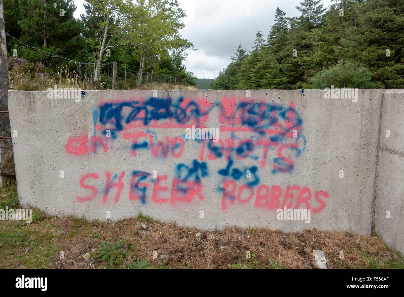 Defaced graffiti on a concrete wall (of a cattle grid), Co Carlow ...