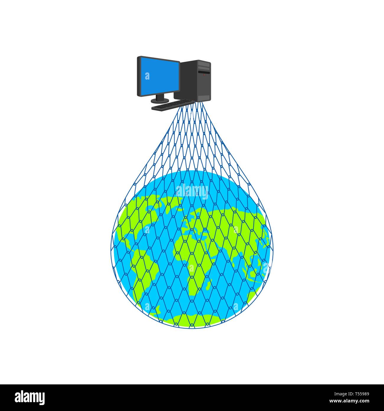 Internet Earth on Computer network. Planet in fishing net Stock Vector ...