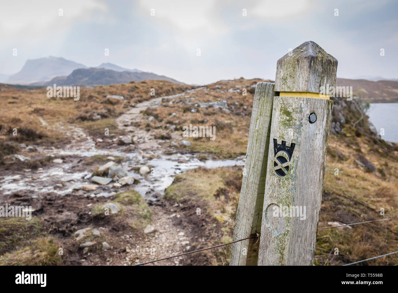 Scottish waymark post close to Poolewe, Scotland Stock Photo - Alamy