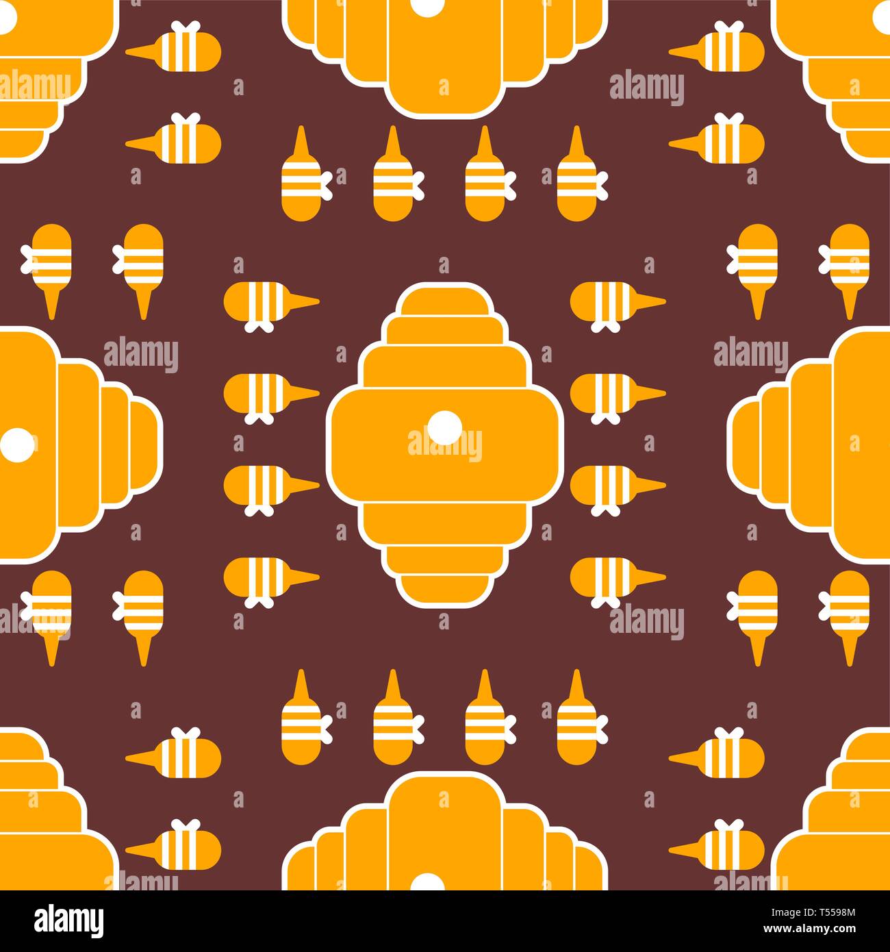 Beehive and bees pattern seamless. Home for bee cartoon style ...