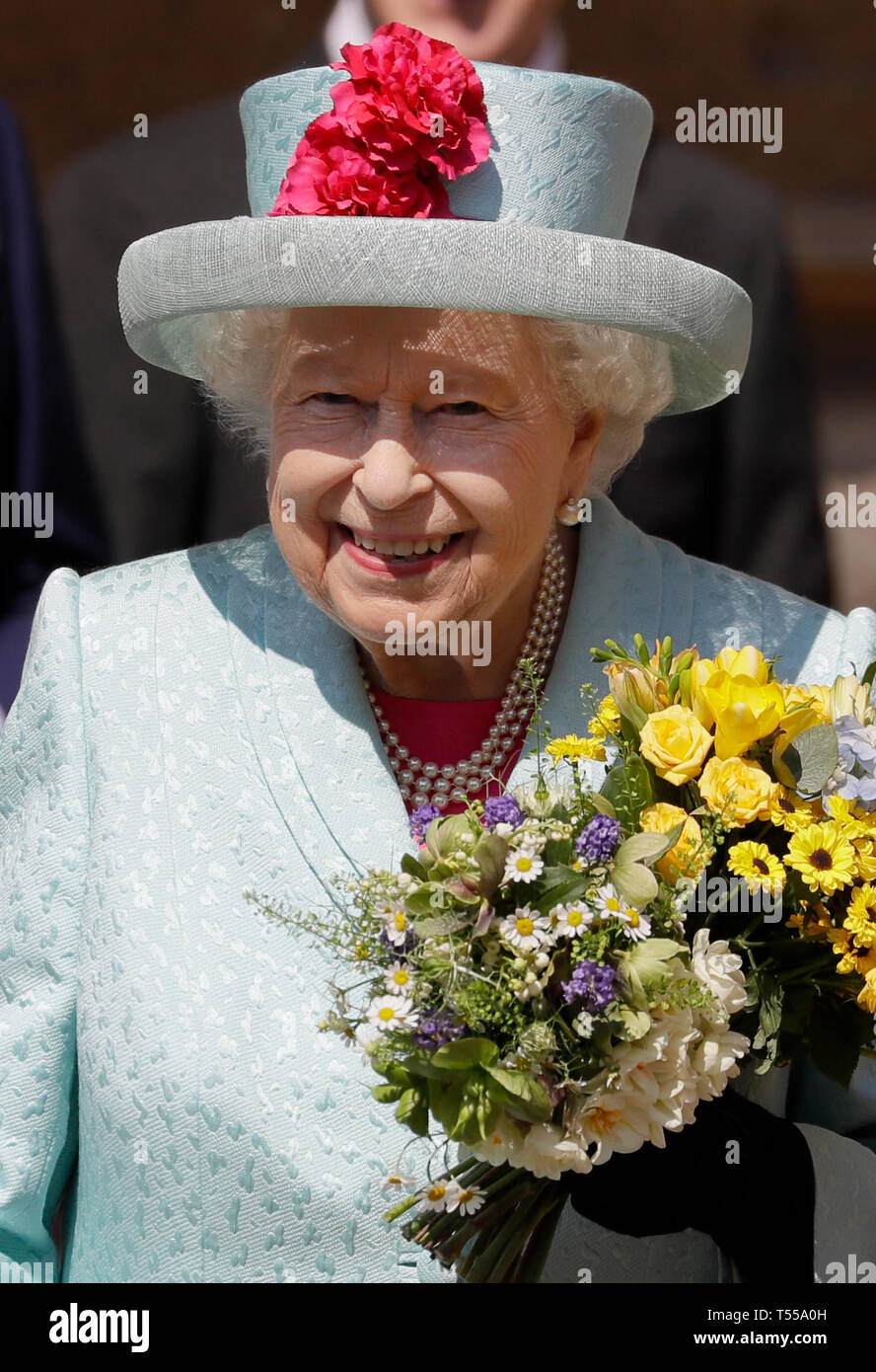 Queen Elizabeth II leaves the Easter Mattins Service at St George's ...