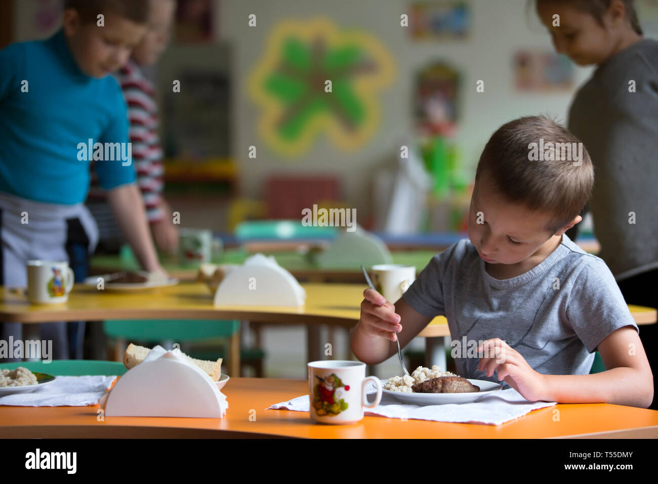 Boy child does not want to eat. Bad appetite. Eating in kindergarten ...