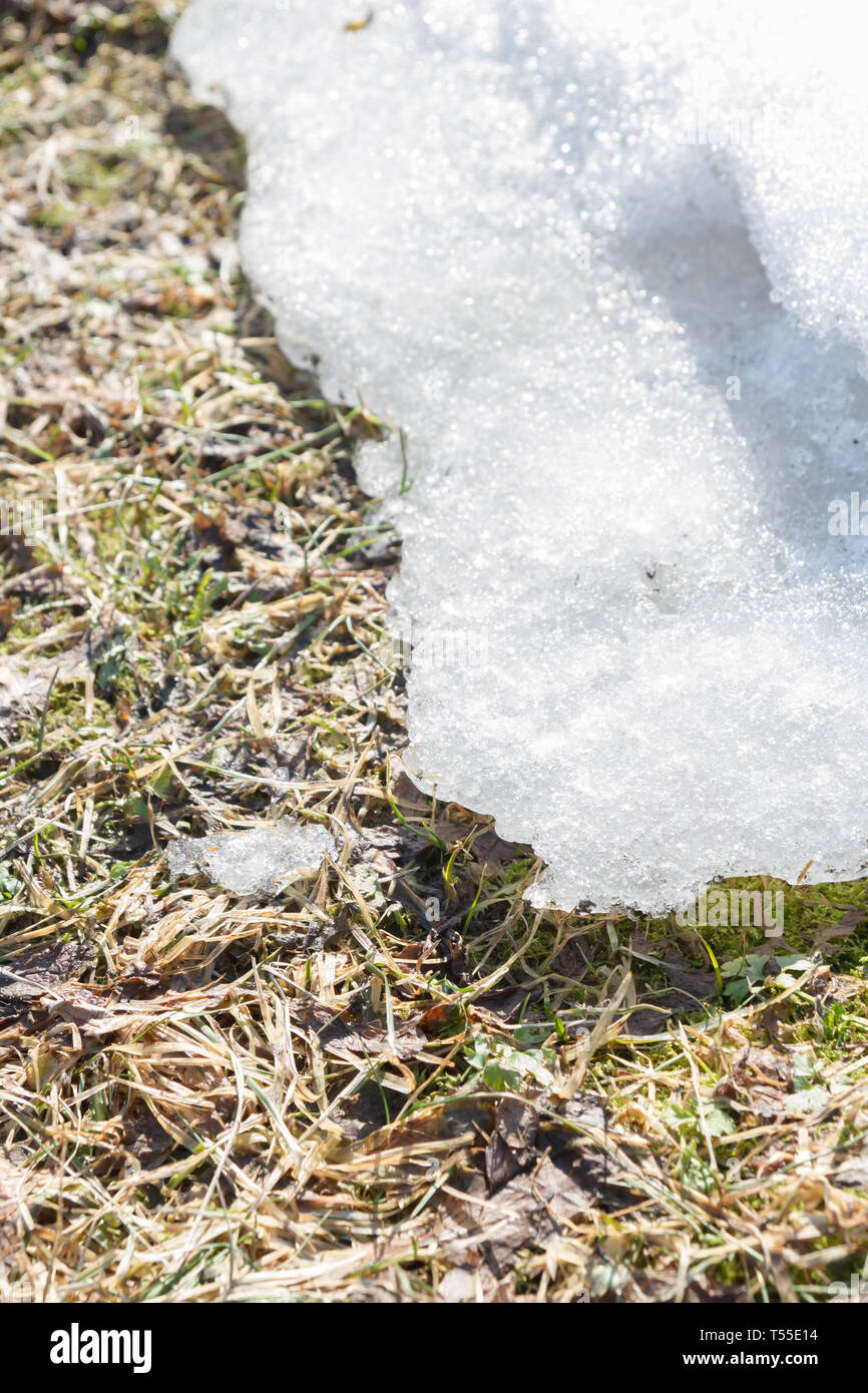 Early spring snow melts outside the city in Sunny weather Stock Photo ...