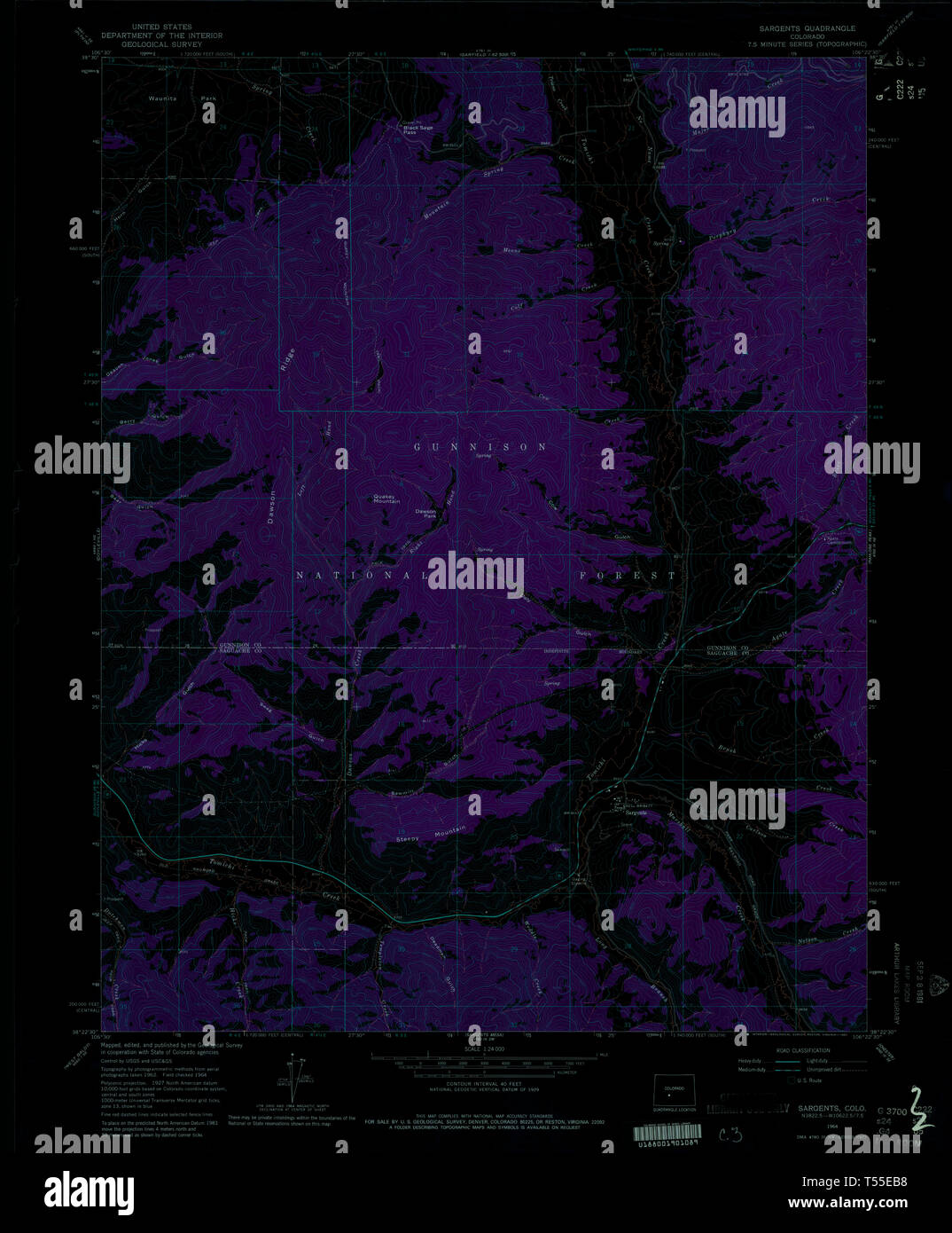 USGS TOPO Map Colorado CO Sargents 451142 1964 24000 Inverted ...
