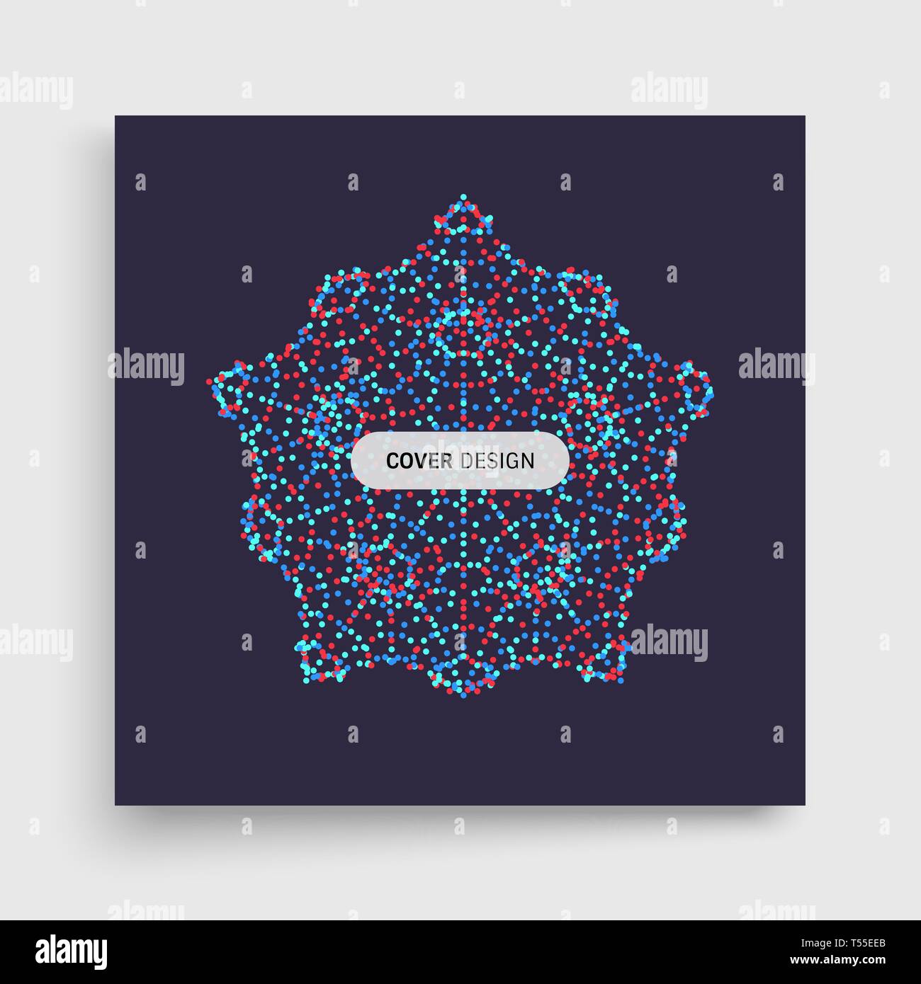 Crystal Object With Dots Molecular Grid 3d Technology Style With Particle Vector