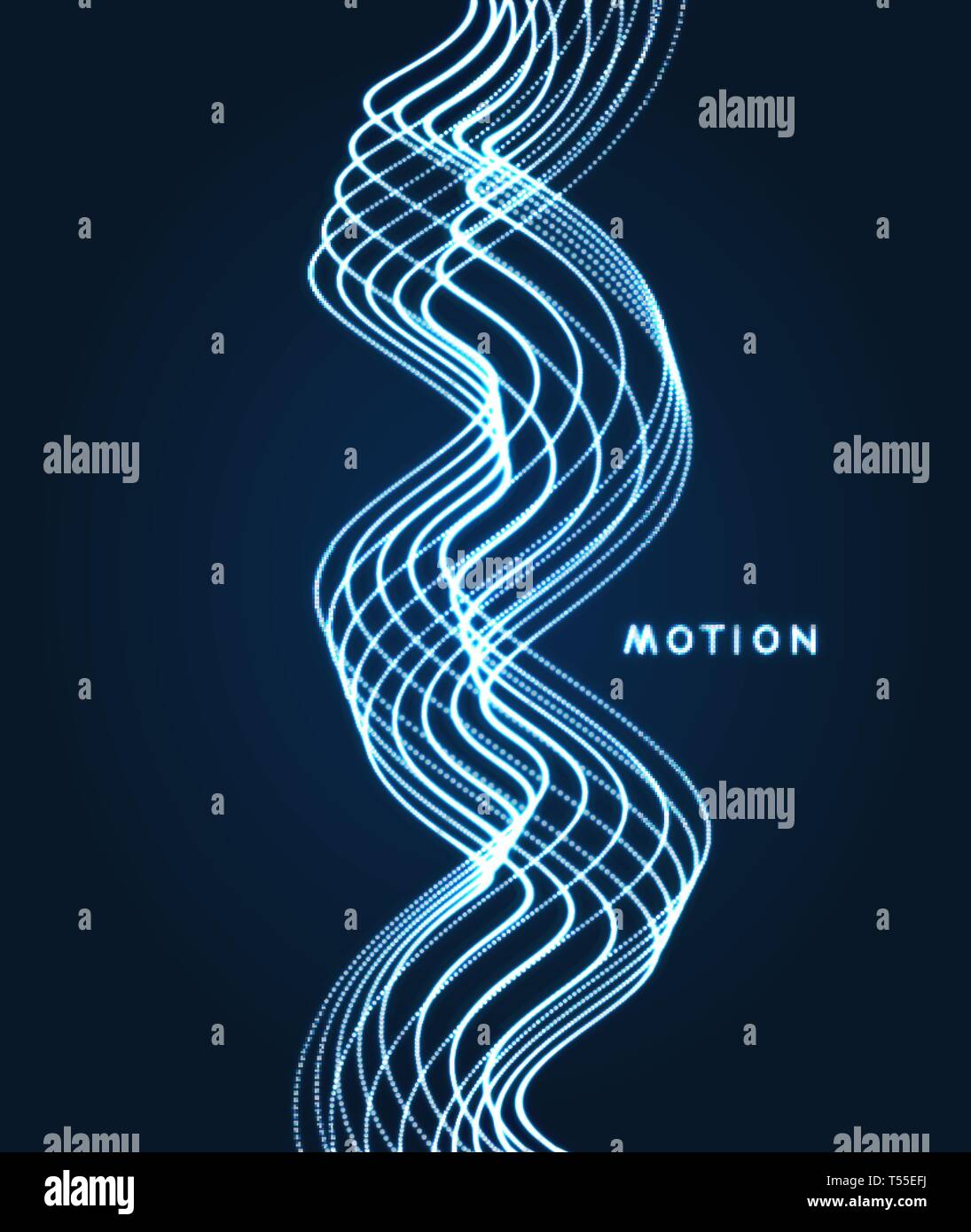 Wavy background. Array with dynamic particles. Composition with motion effect. 3d technology ...