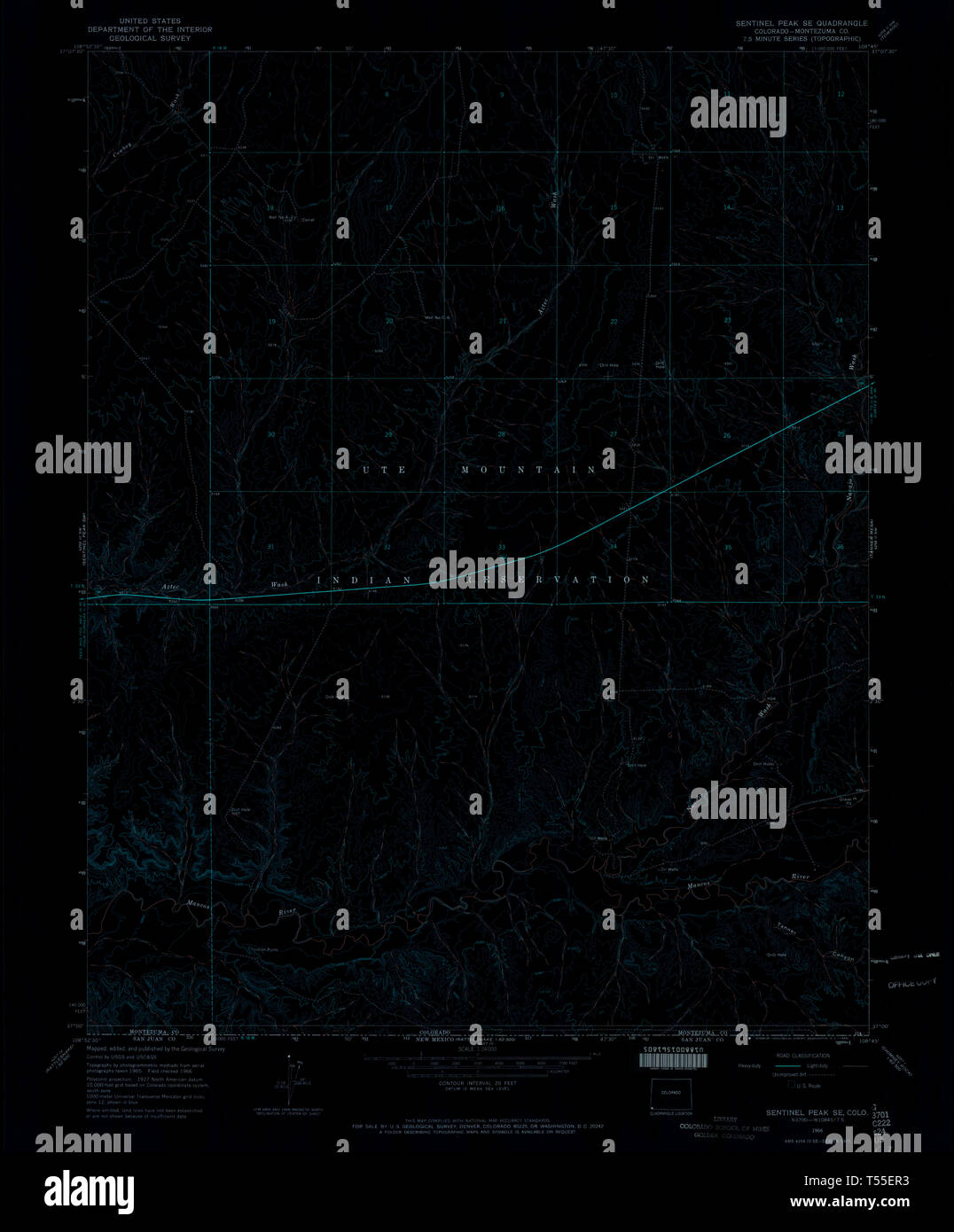 USGS TOPO Map Colorado CO Sentinel Peak SE 451099 1966 24000 Inverted ...