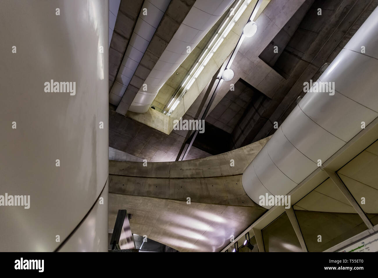 Modern architectural structure in the 4th Metro line Budapest.The ...