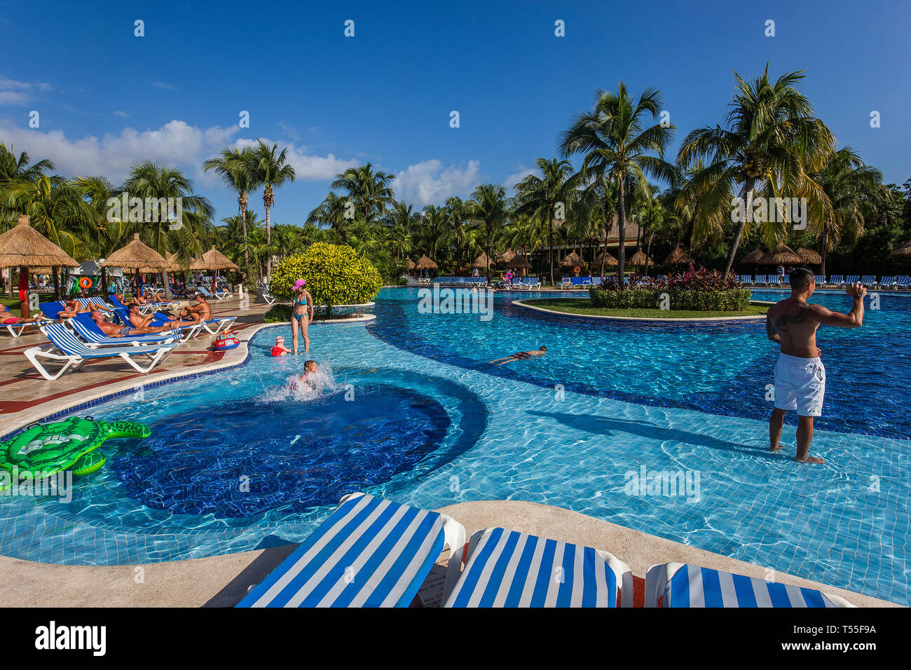 blue Swimming pool in Cancun, Riviera Maya, Mexico Stock Photo - Alamy