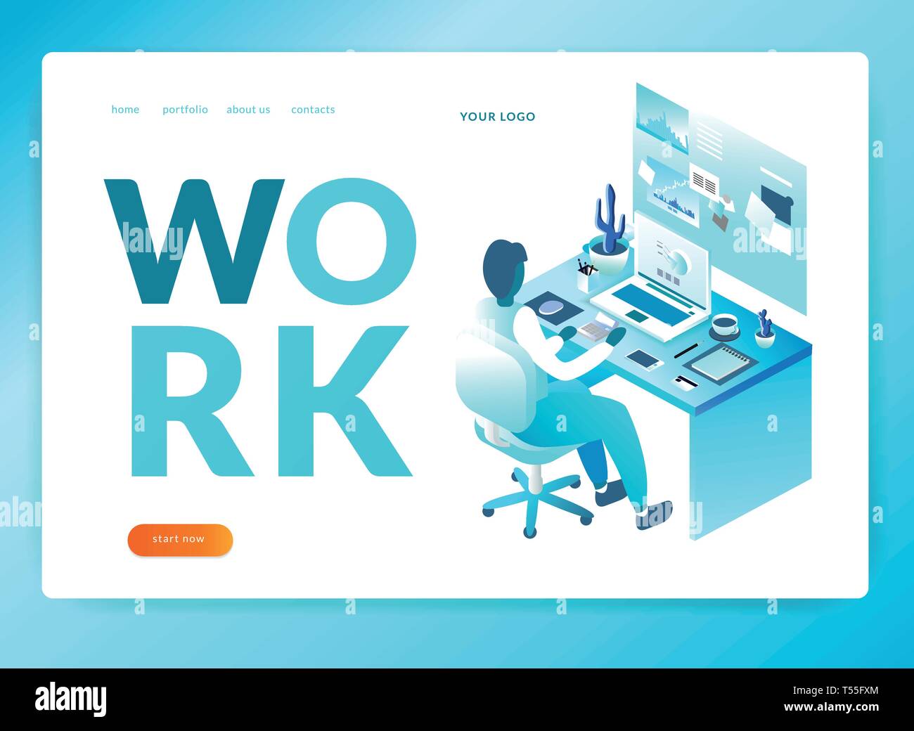 office worker. workplace Isometric illustration. EPS 10. Vector ... office worker. workplace Isometric illustration. EPS 10. Vector ...