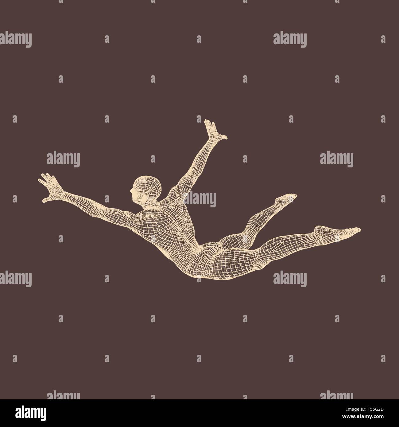 Man Falls Down from a Height. Man Fall on a Jump. 3D Model of Man ...