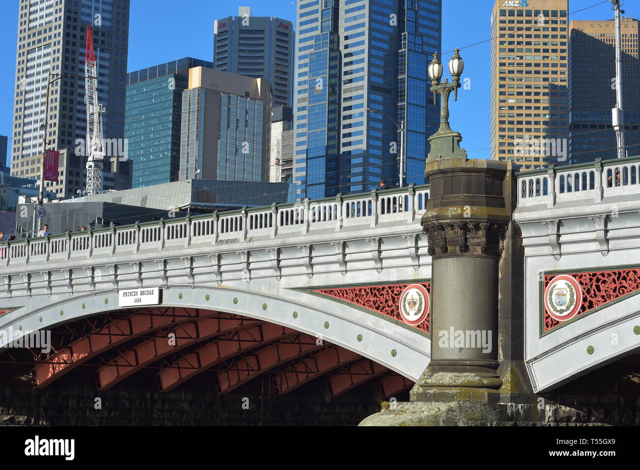 Detail of one of many bridges over Yarra River in Melbourne with pillar ...