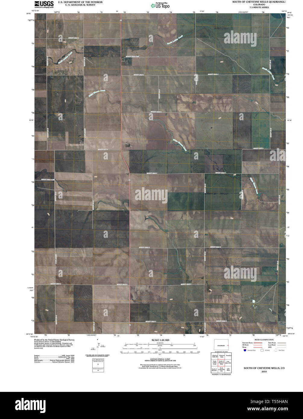 USGS TOPO Map Colorado CO South of Cheyenne Wells 20100807 TM ...