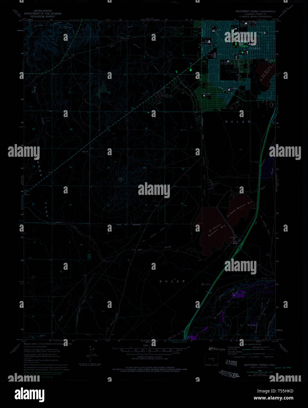 USGS TOPO Map Colorado CO Southwest Pueblo 402218 1961 24000 Inverted ...