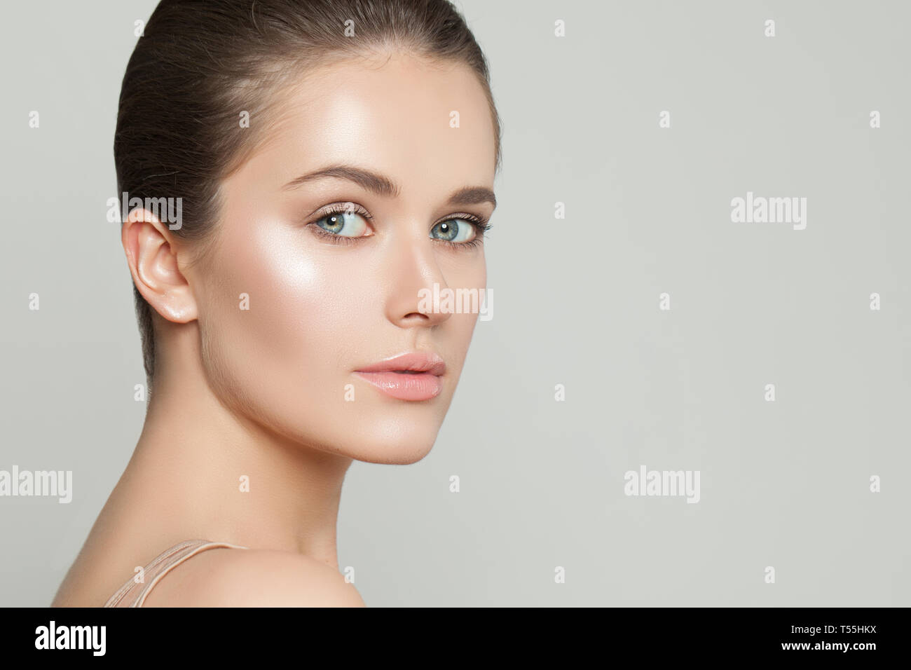 Portrait of beautiful woman with clear skin. Skincare and facial ...