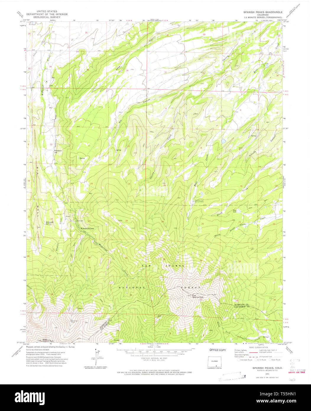 USGS TOPO Map Colorado CO Spanish Peaks 402158 1971 24000 Restoration ...