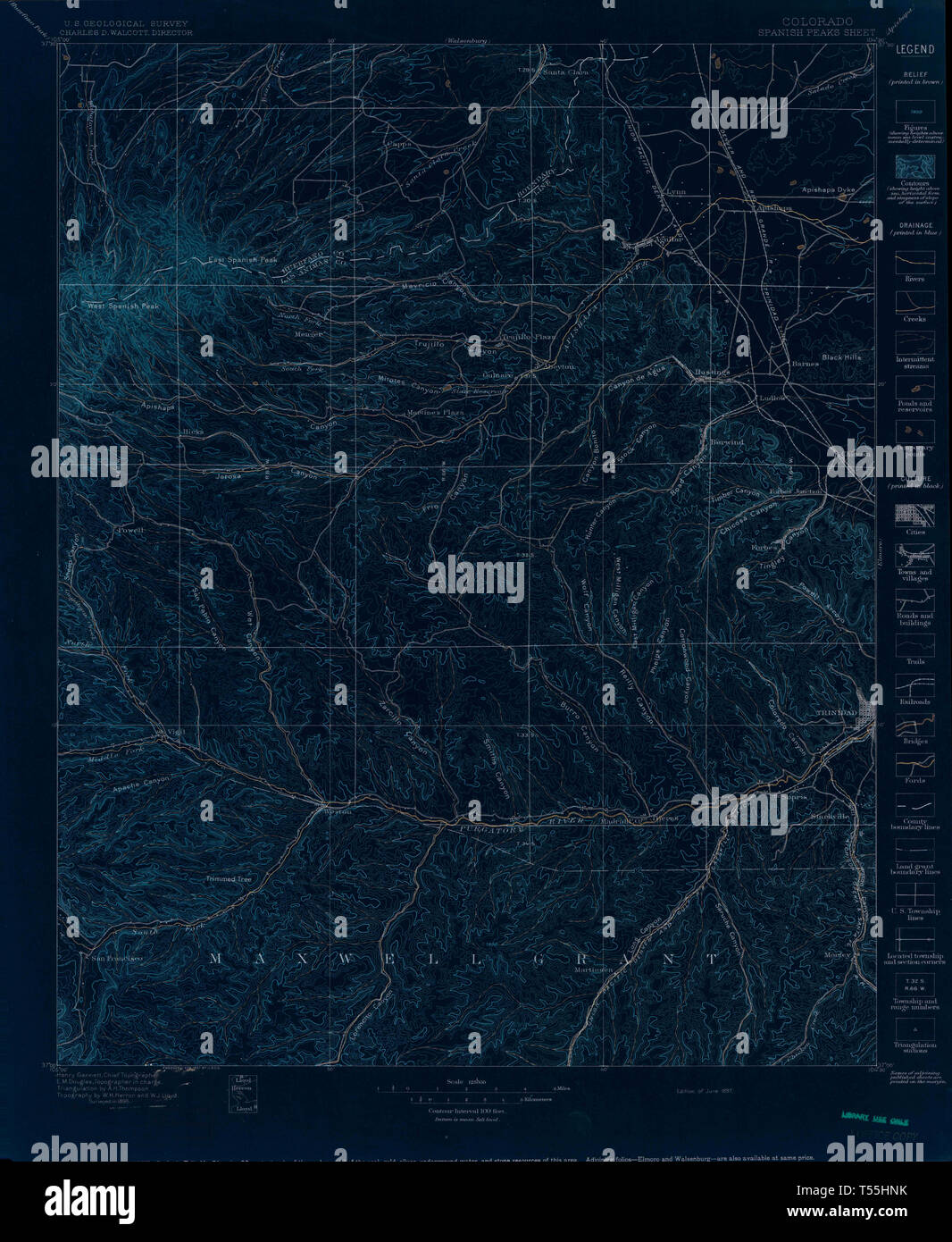 USGS TOPO Map Colorado CO Spanish Peaks 402354 1897 125000 Inverted ...