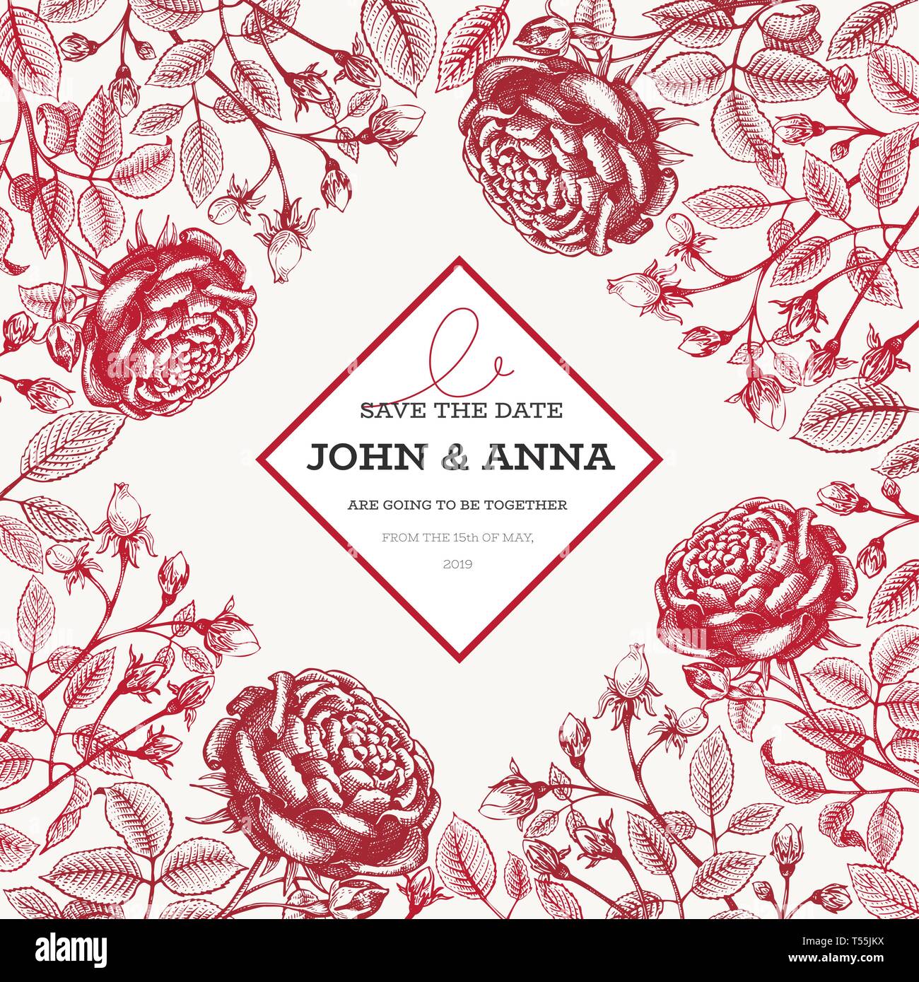 Roses flowers design template. Hand drawn vector illustrations ...