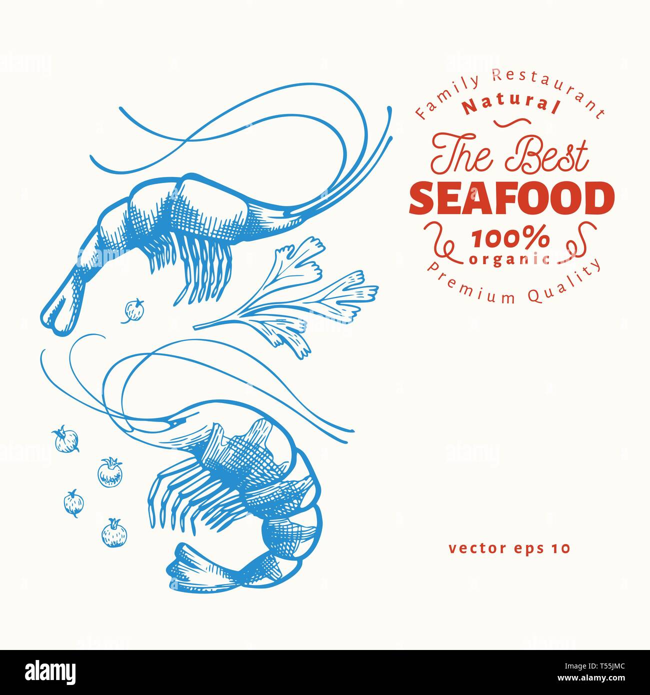 Prawns illustrations. Hand drawn vector seafood illustration. Engraved ...