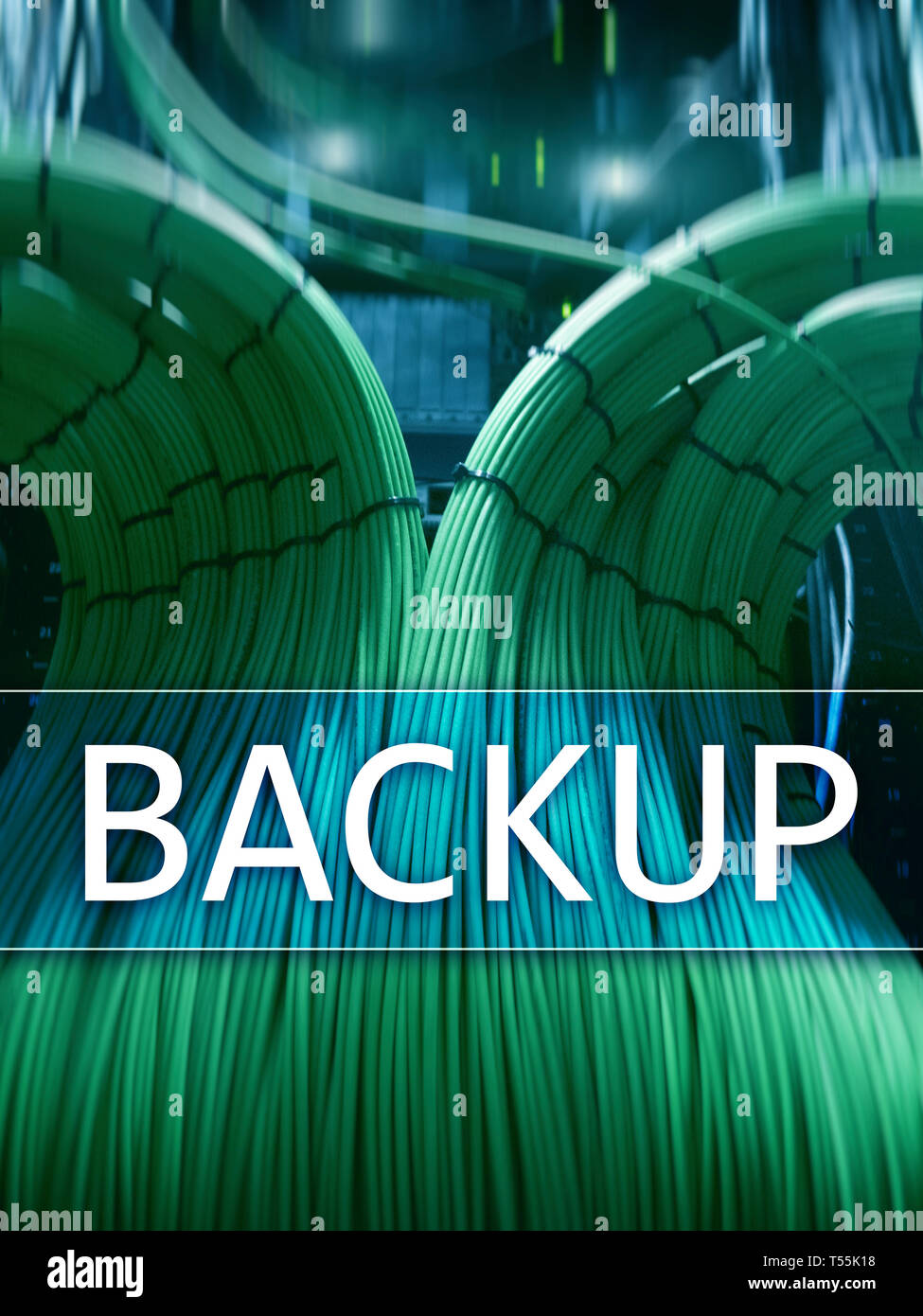 Backup button on modern server room background. Data loss prevention ...