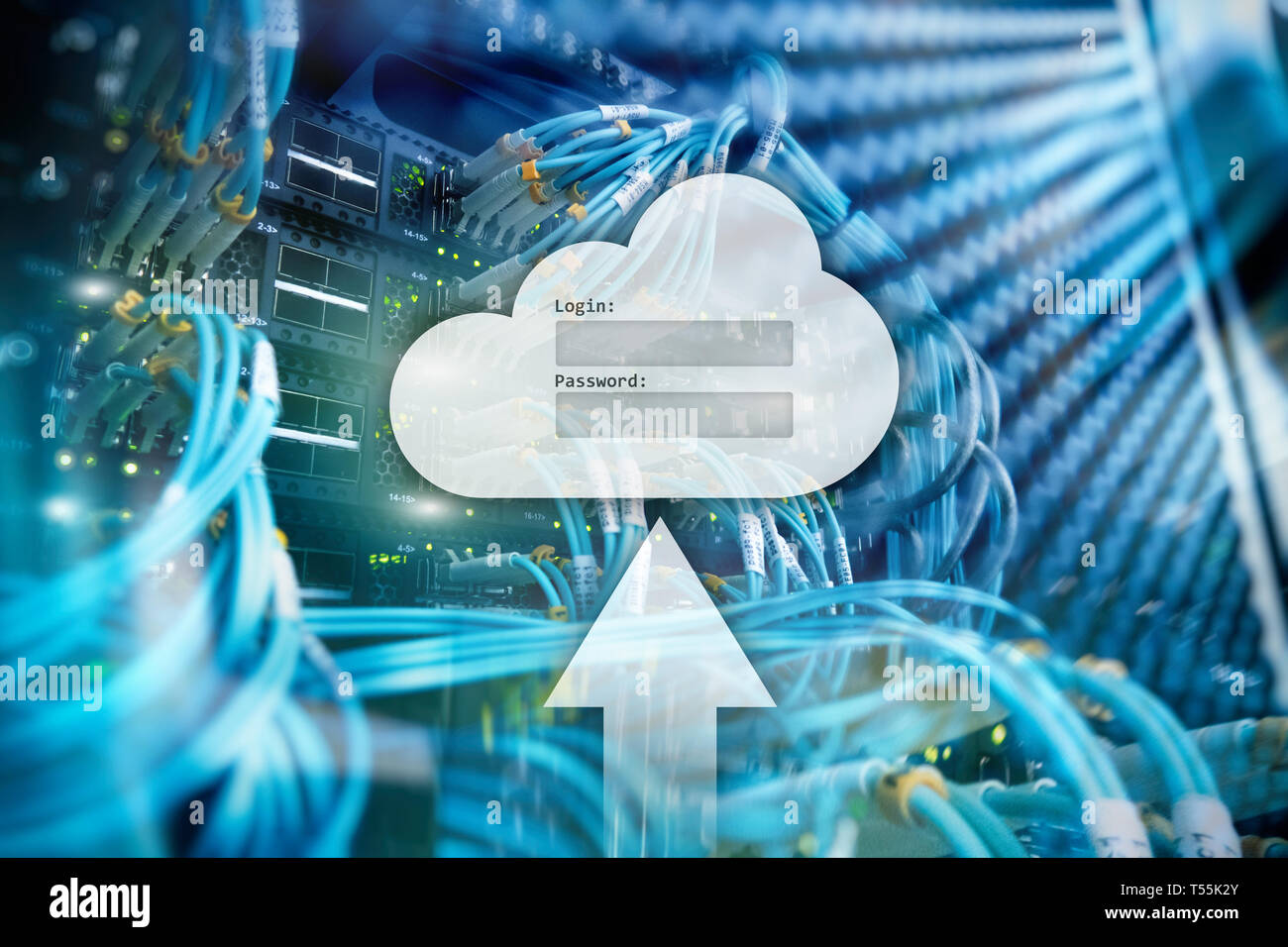 Cloud storage, data access, login and password request window on server ...