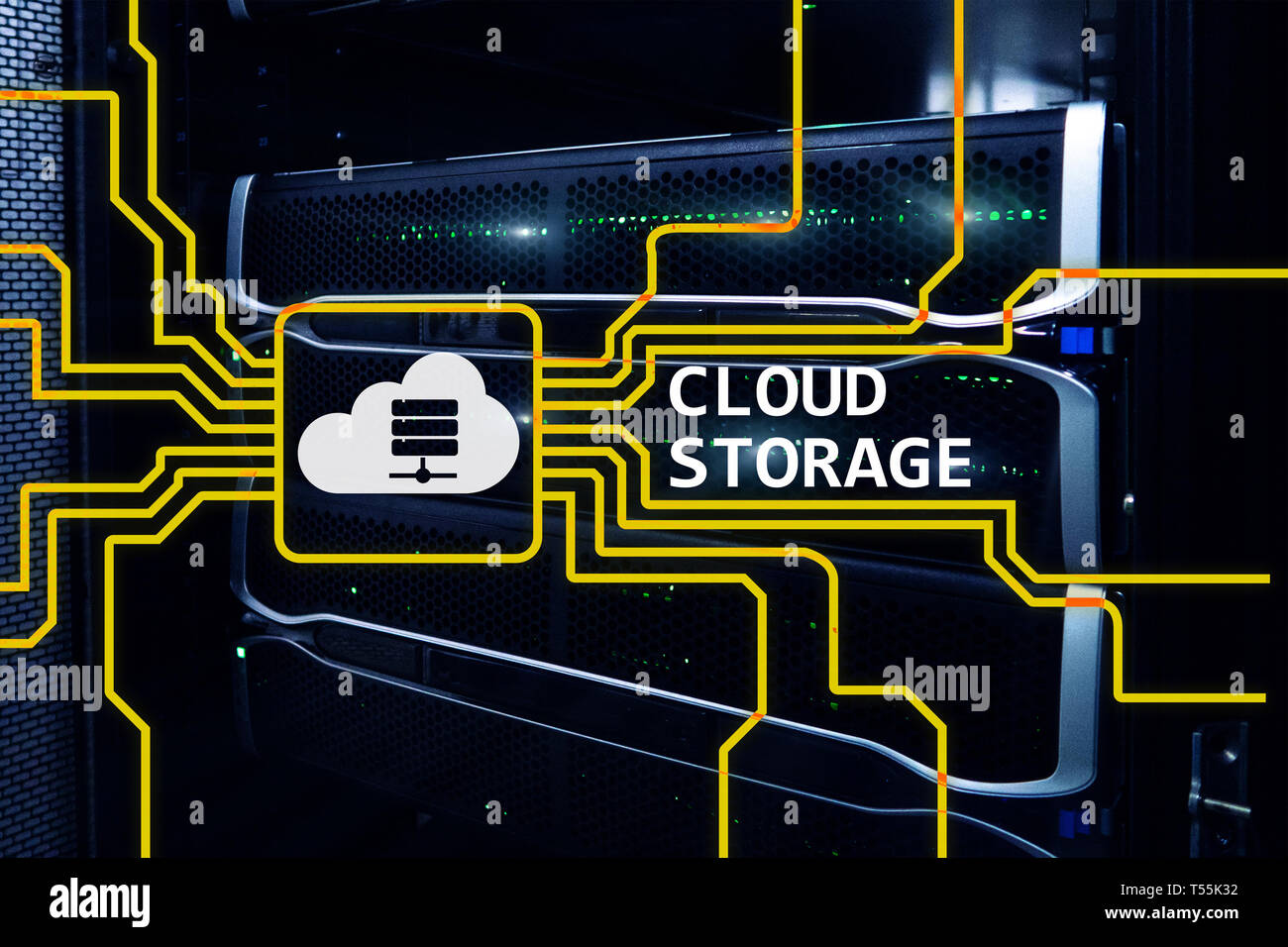 Cloud data storage concept on server room background Stock Photo - Alamy