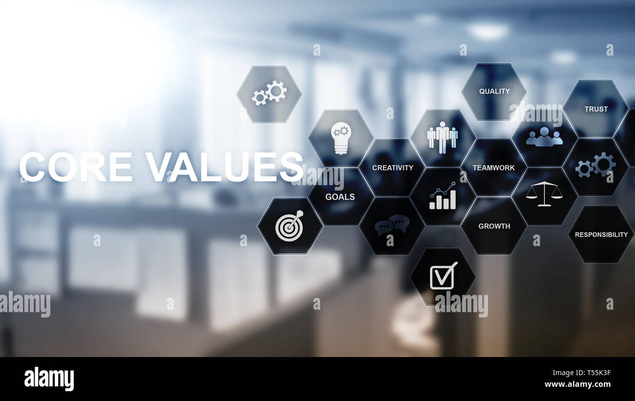 Core values concept on virtual screen. Business and finance solutions ...