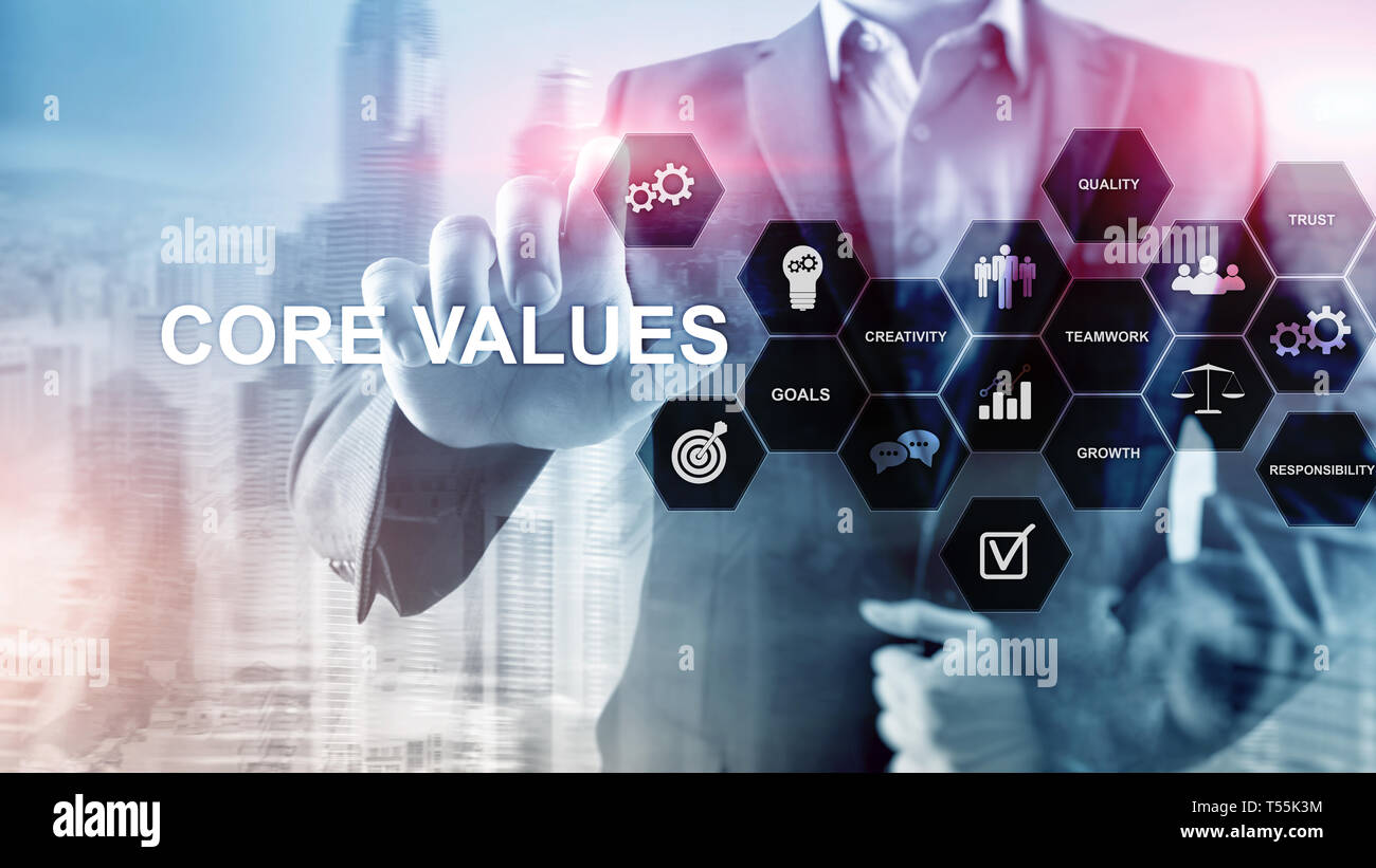 Core values concept on virtual screen. Business and finance solutions ...
