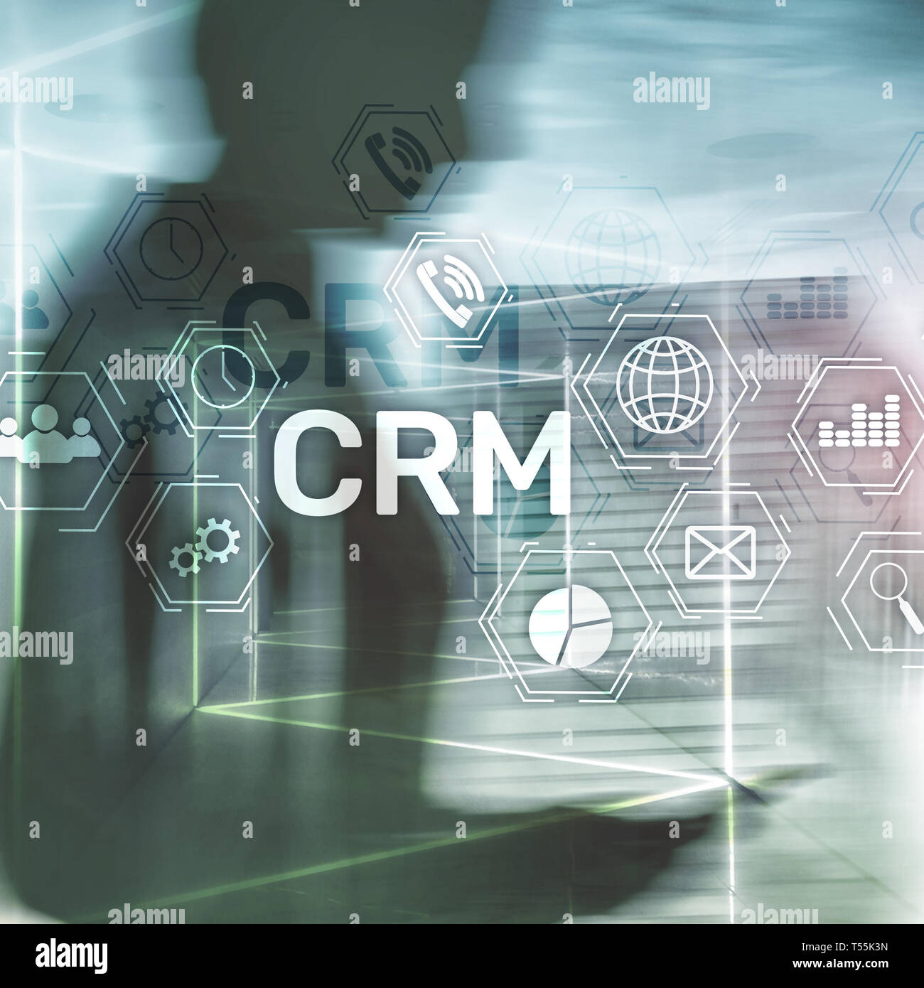 CRM, Customer relationship management system concept on abstract ...