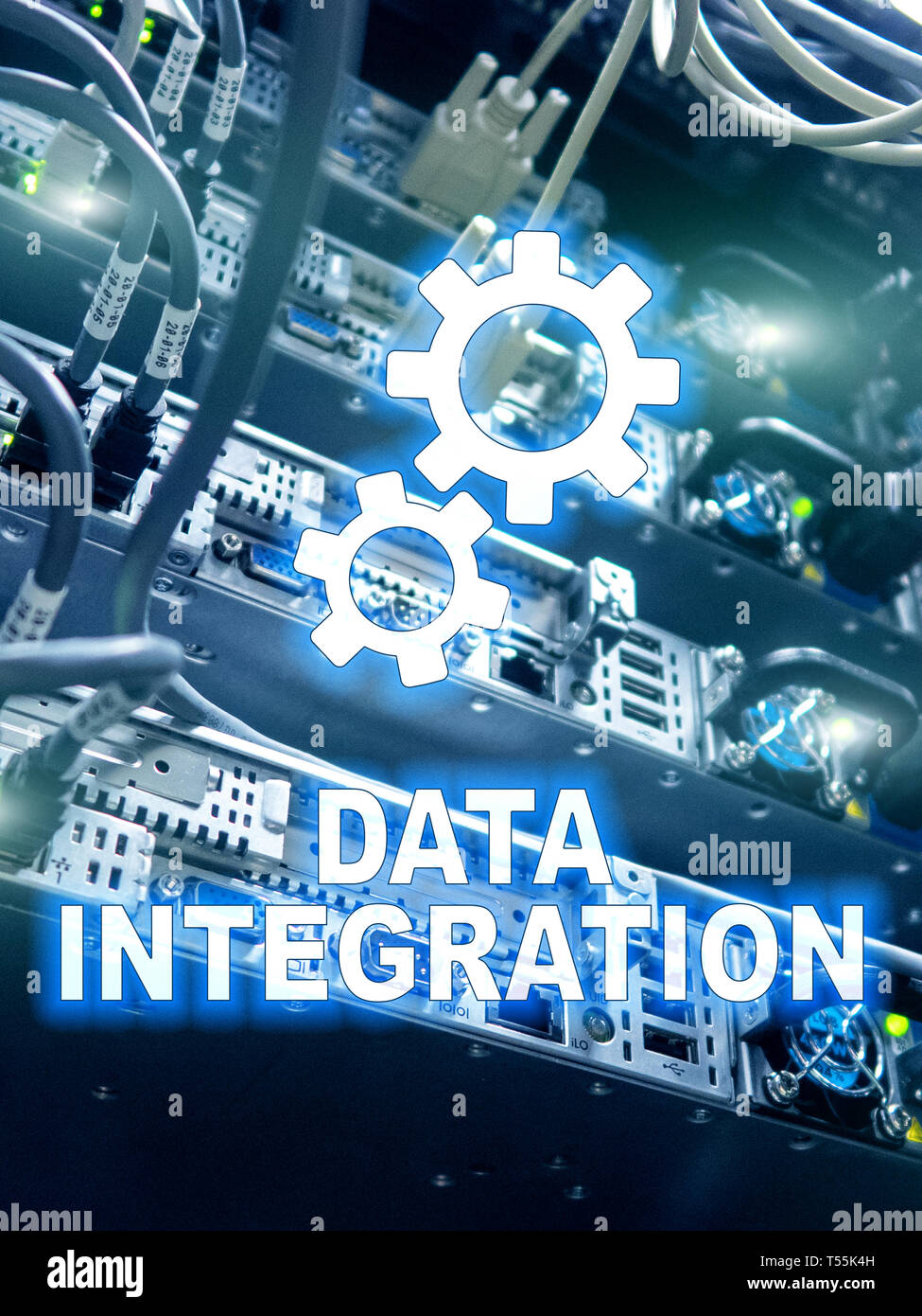 Data integration information technology concept on server room ...