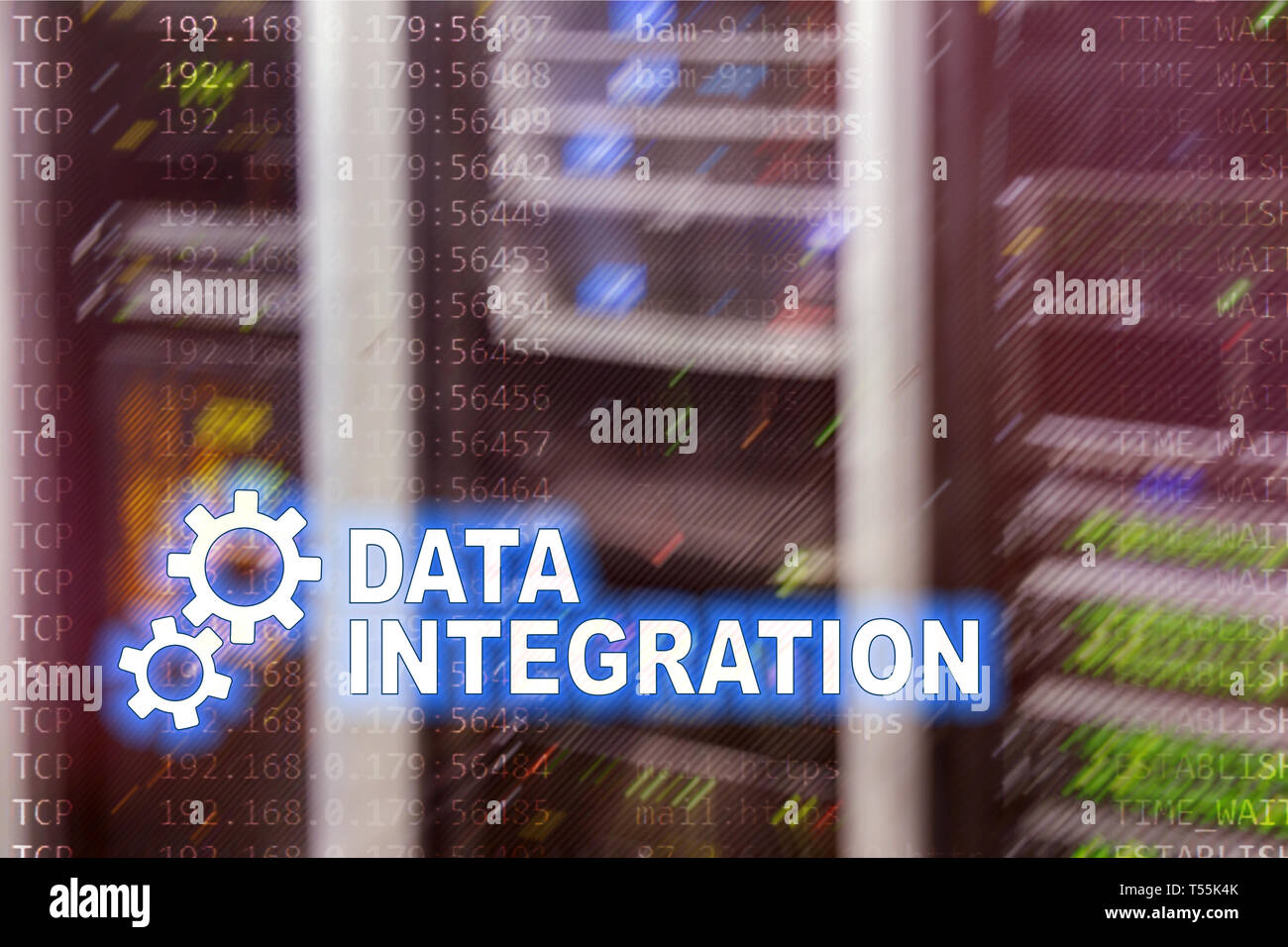 Data integration information technology concept on server room ...
