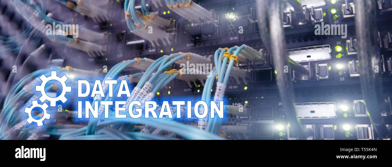 Data integration information technology concept on server room ...