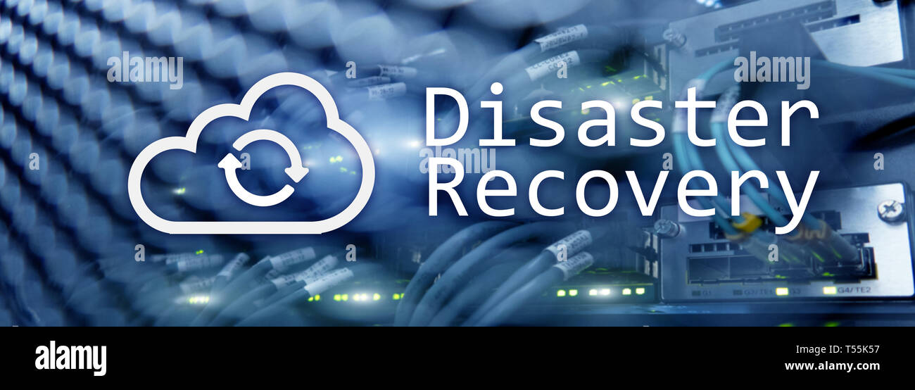 DIsaster recovery. Data loss prevention. Server room on background ...