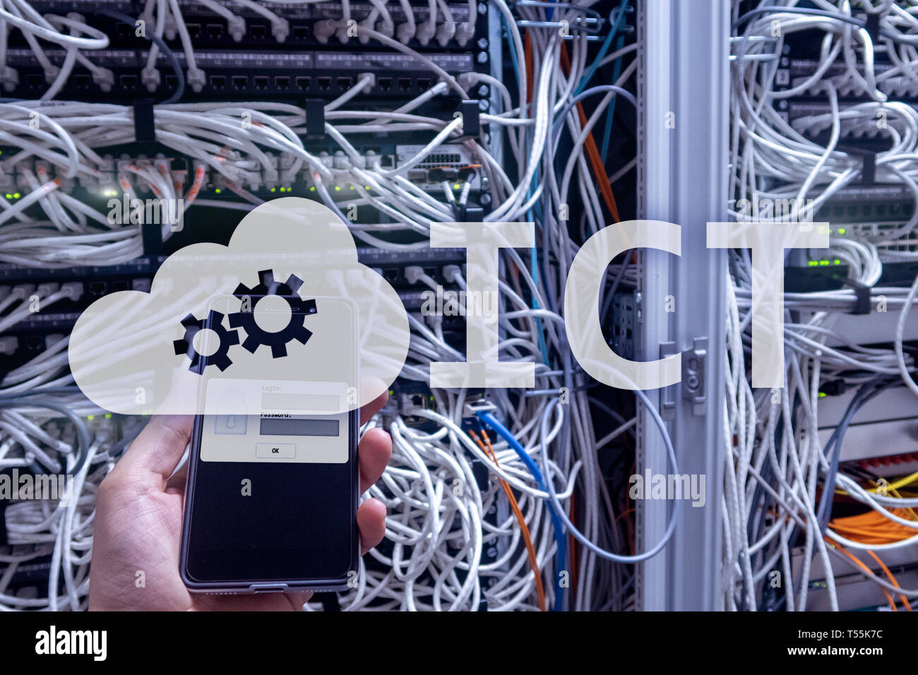 ICT - information and communications technology concept on server room ...