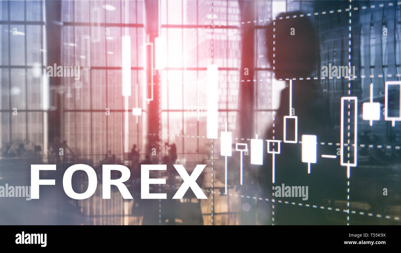 Forex trading, financial candle chart and graphs on blurred business ...