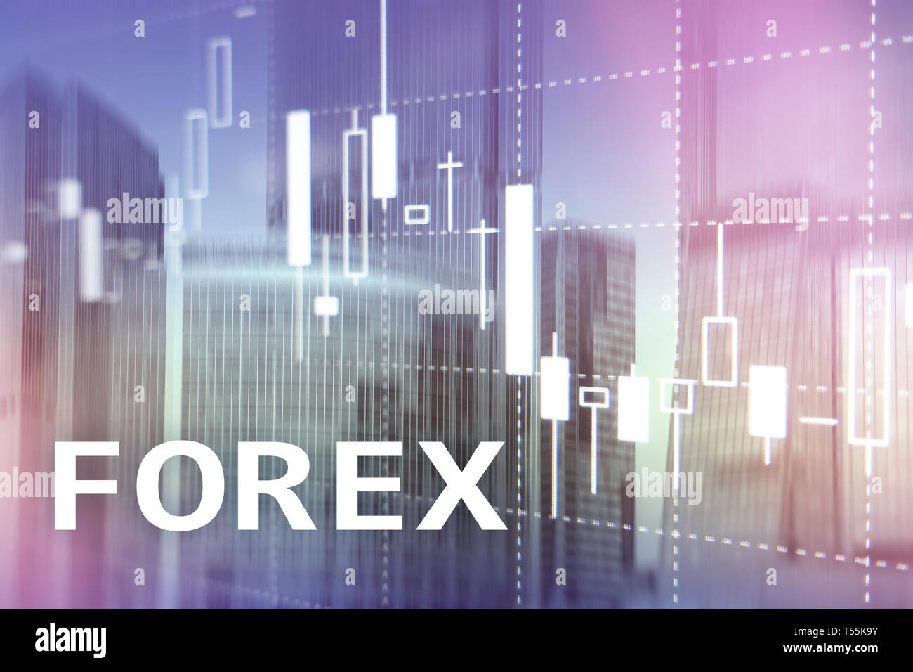 Forex trading, financial candle chart and graphs on blurred business ...