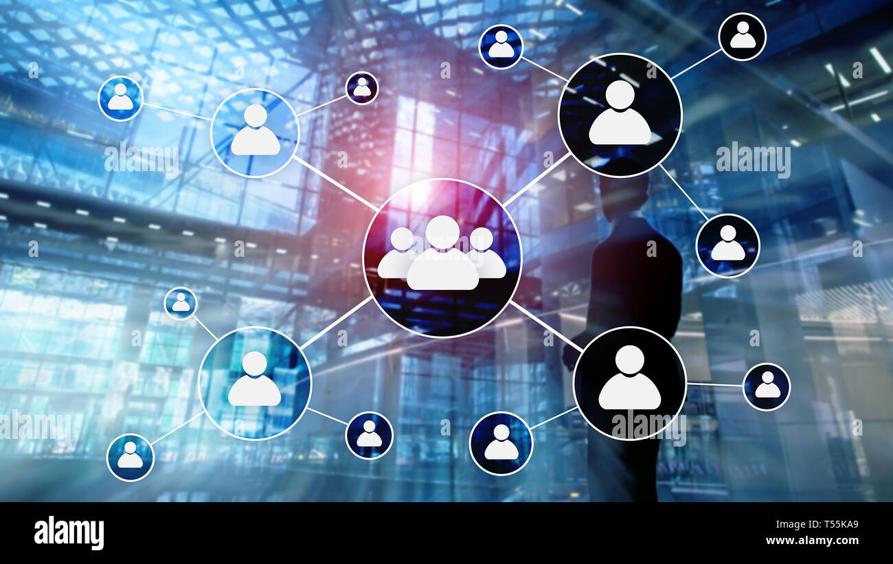 HR - Human resources management concept on blurred business center ...