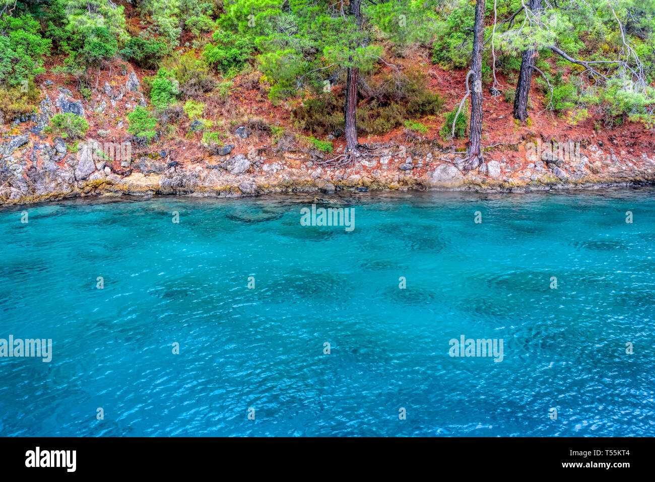 Turquoise waters of Mediterranean coastline in southern Turkey Stock ...