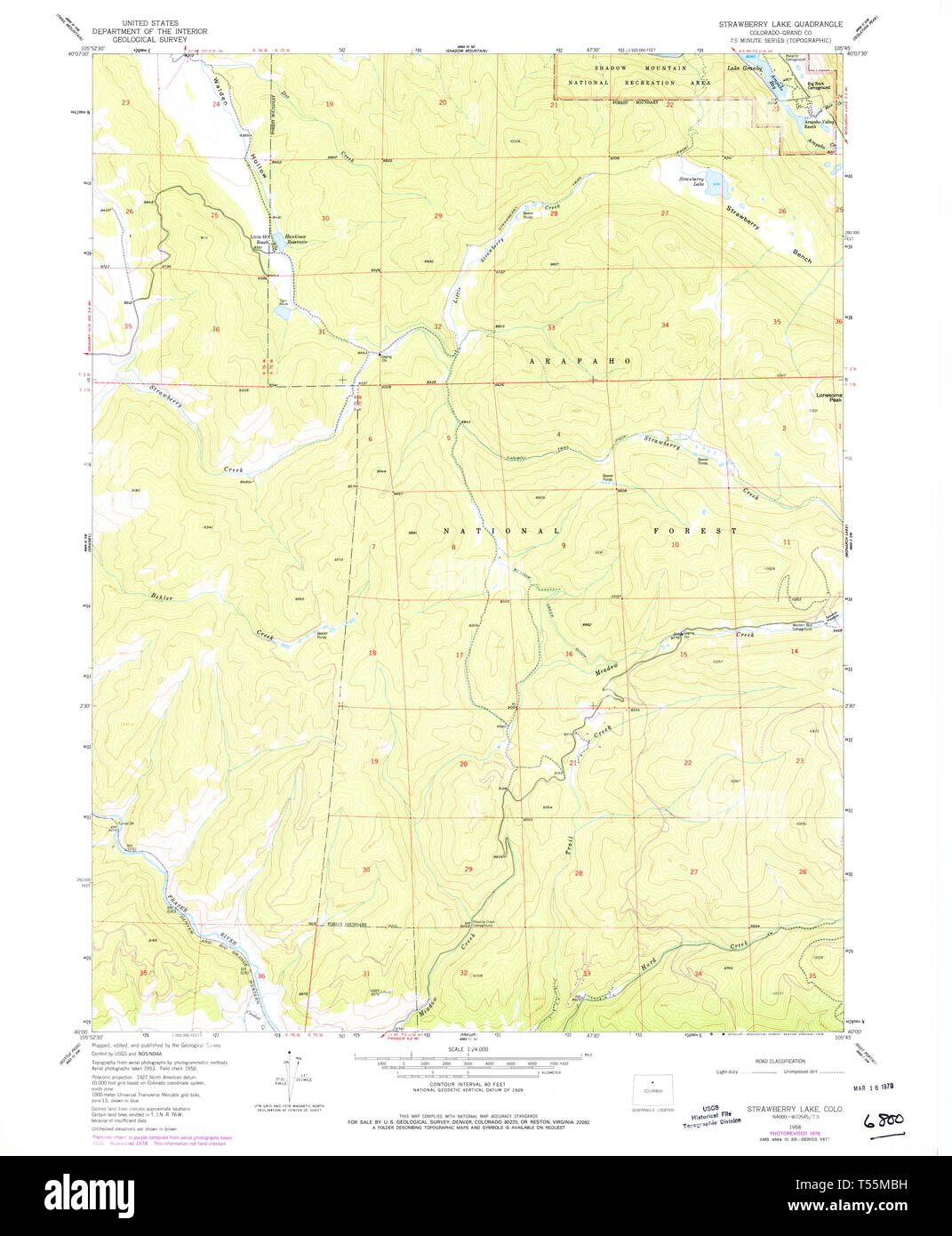 USGS TOPO Map Colorado CO Strawberry Lake 234622 1958 24000 Restoration ...