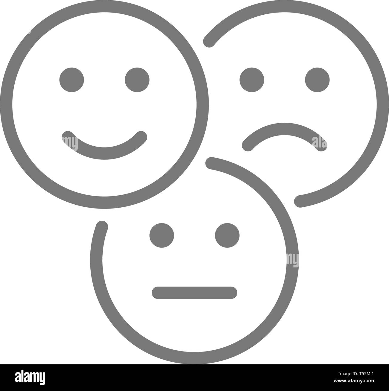 Feedback emoticons, positive, negative and neutral faces line icon ...