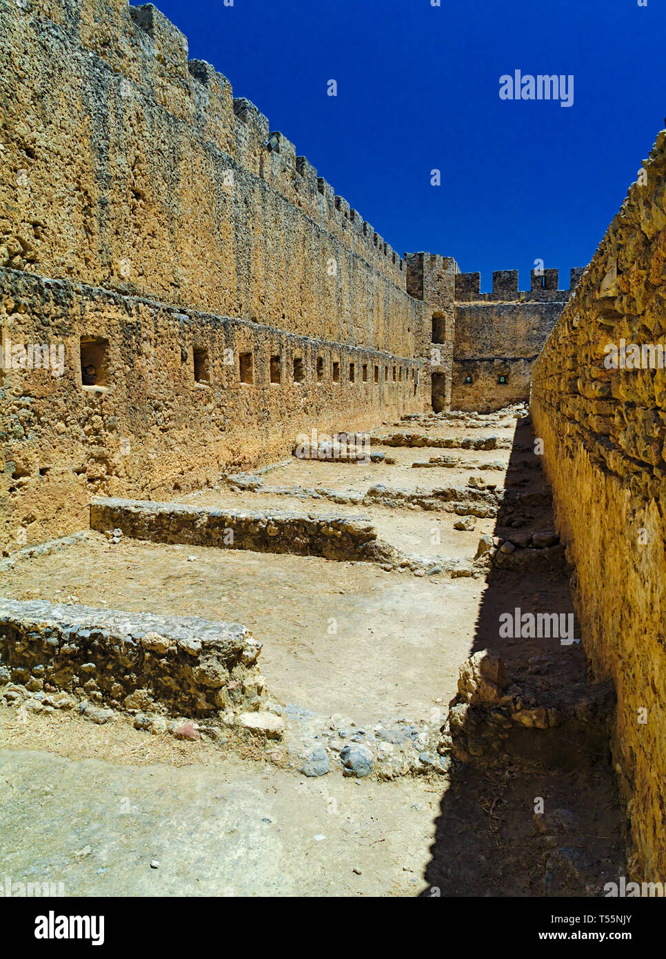Fragocastelo castle in Crete island, Greece. Bright summer day, clear ...