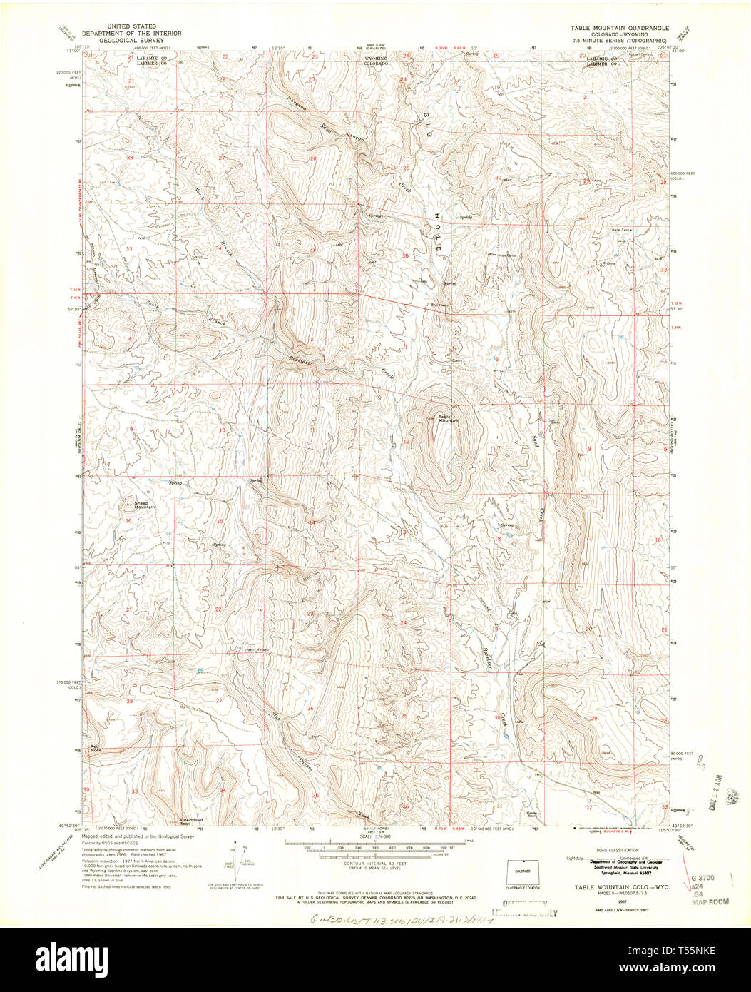 USGS TOPO Map Colorado CO Table Mountain 402129 1967 24000 Restoration ...