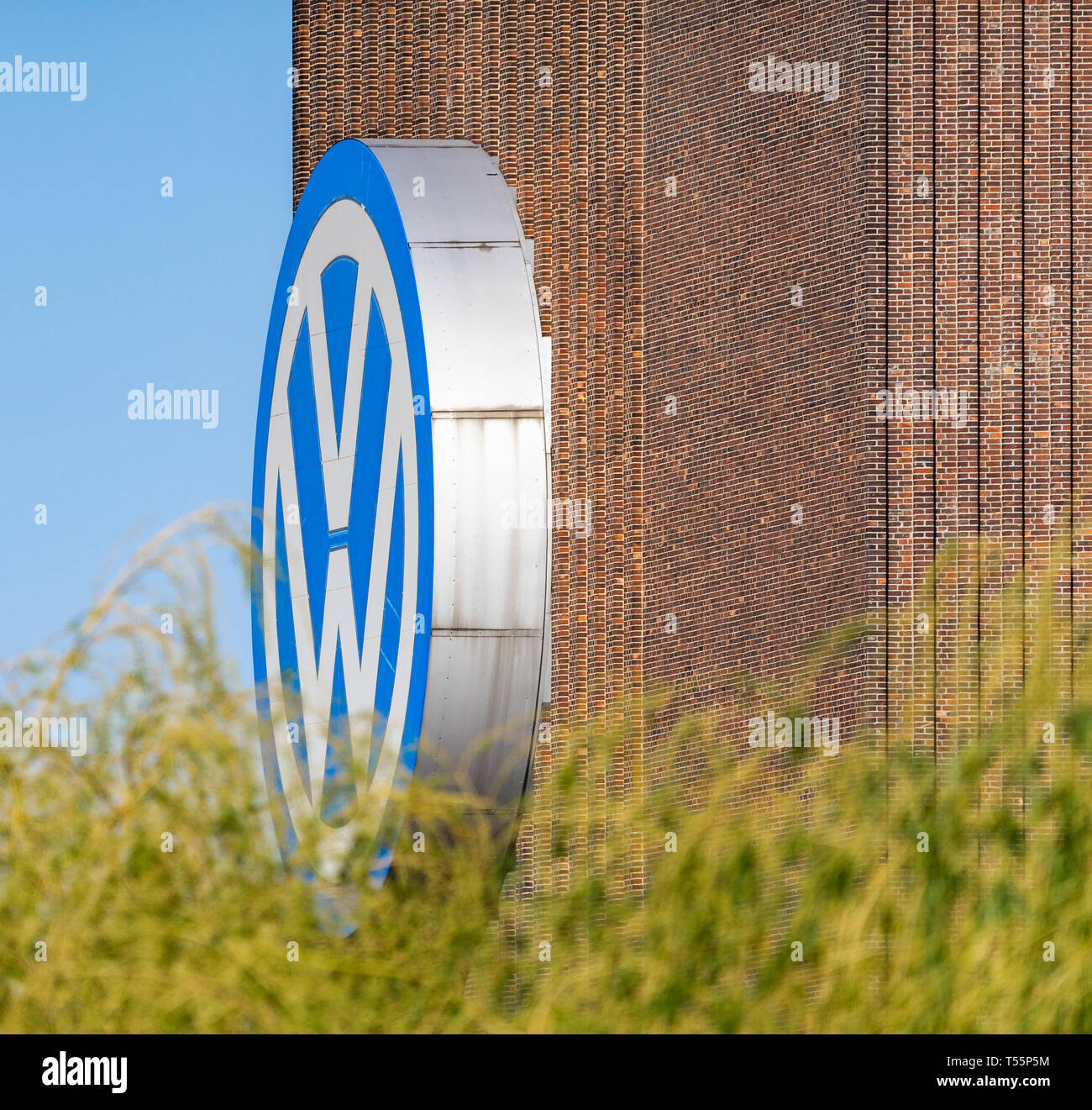 Wolfsburg, April 20., 2019: The Volkswagen VW box behind blurred green ...