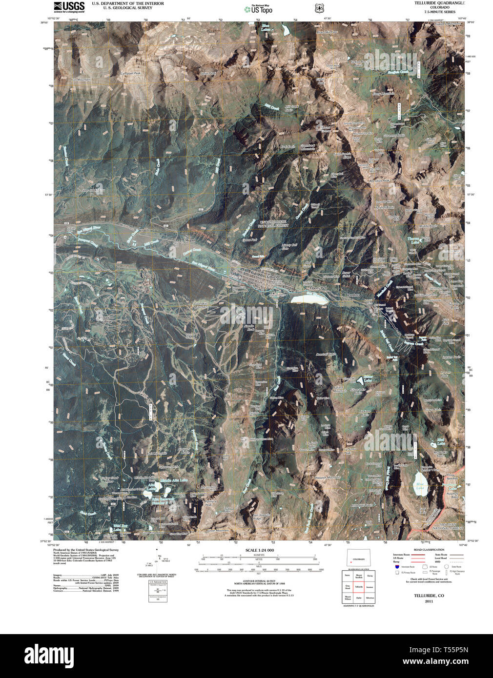 USGS TOPO Map Colorado CO Telluride 20110520 TM Restoration Stock Photo ...