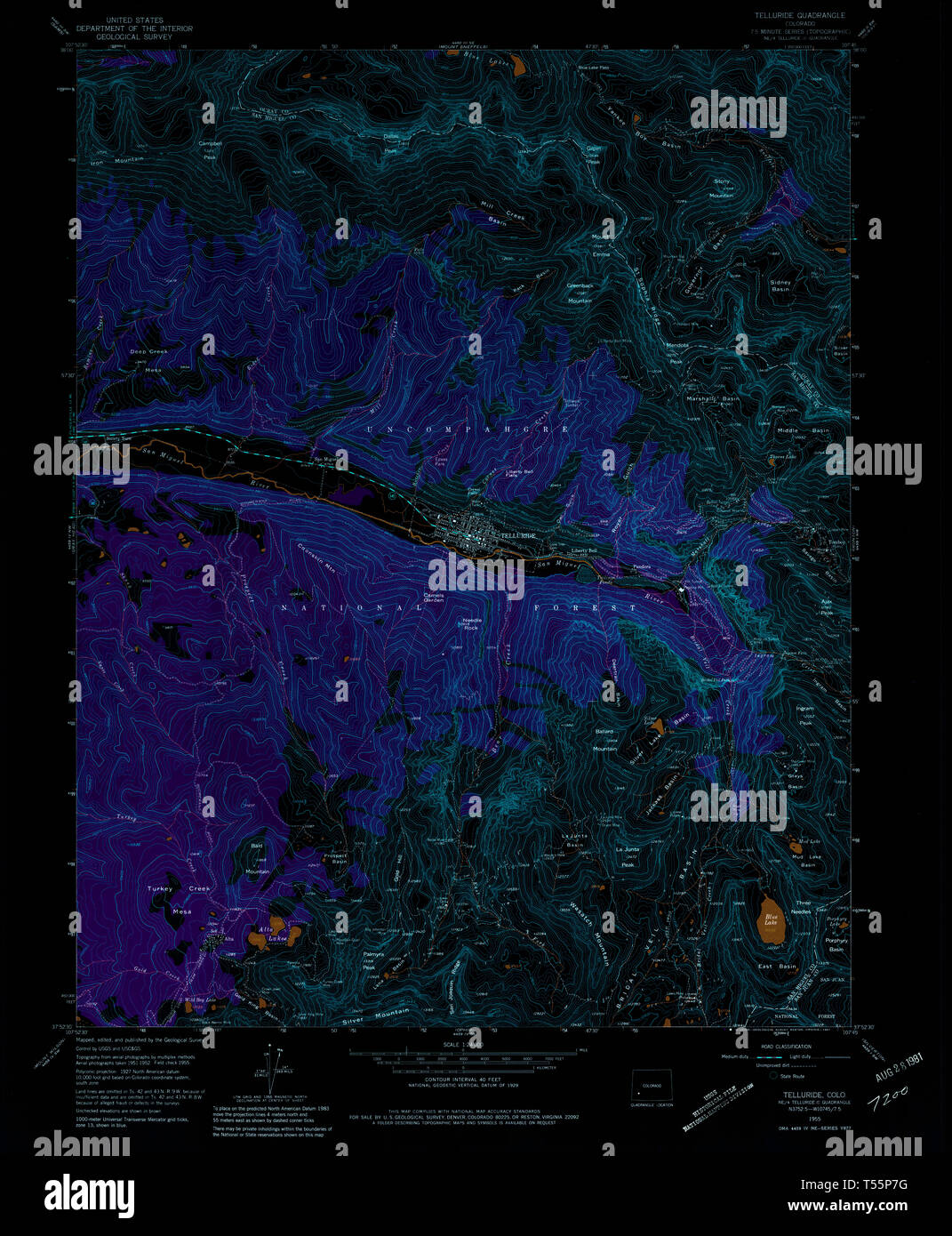 USGS TOPO Map Colorado CO Telluride 234689 1955 24000 Inverted ...