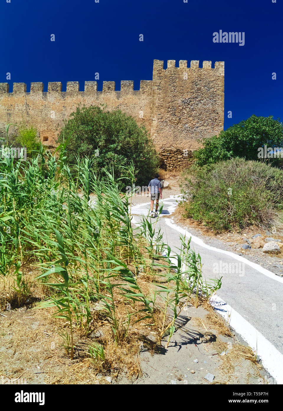 Fragocastelo castle in Crete island, Greece. Bright summer day, clear ...