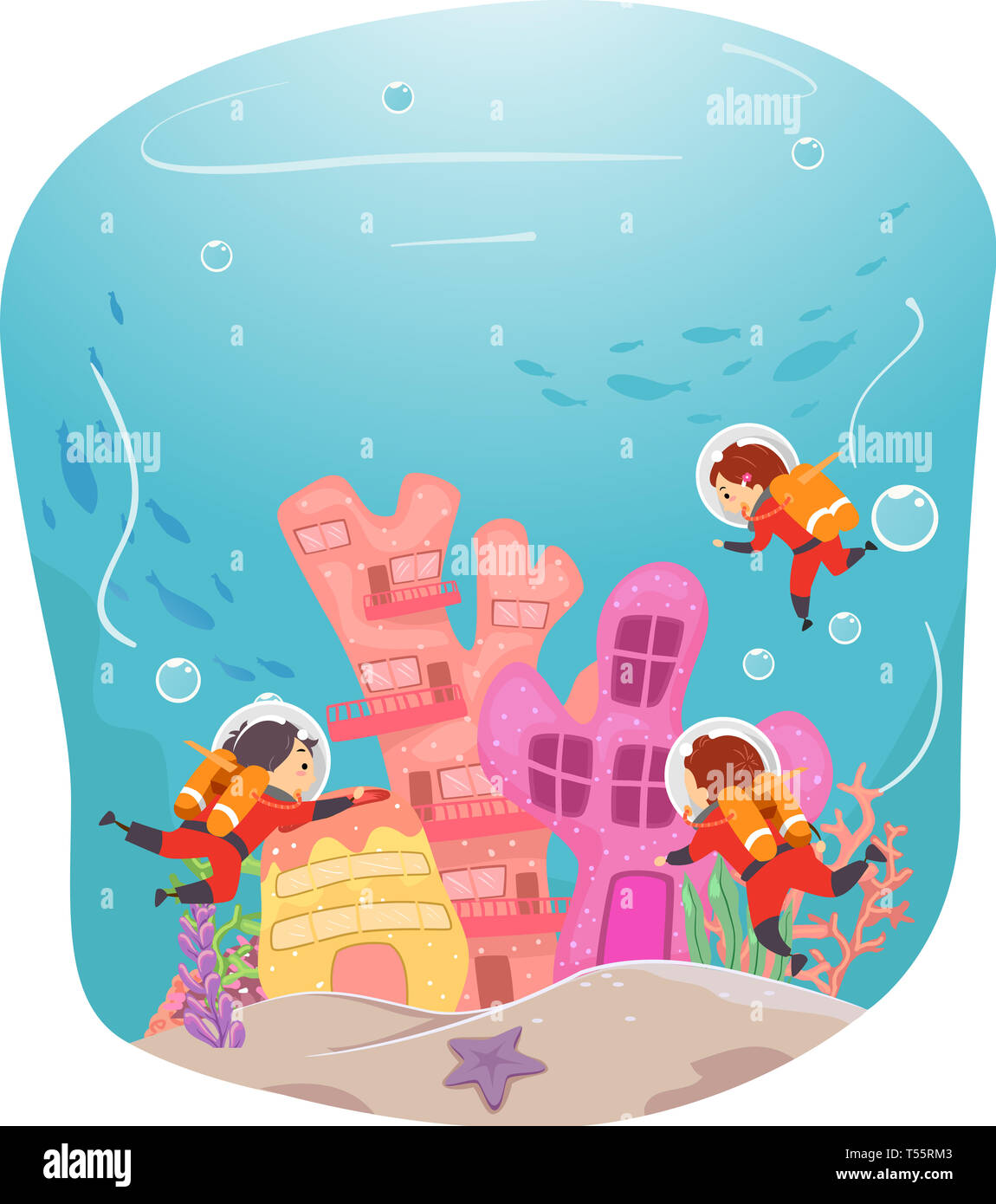 Illustration of Stickman Kids Wearing Scuba Diving Gear Going Inside ...