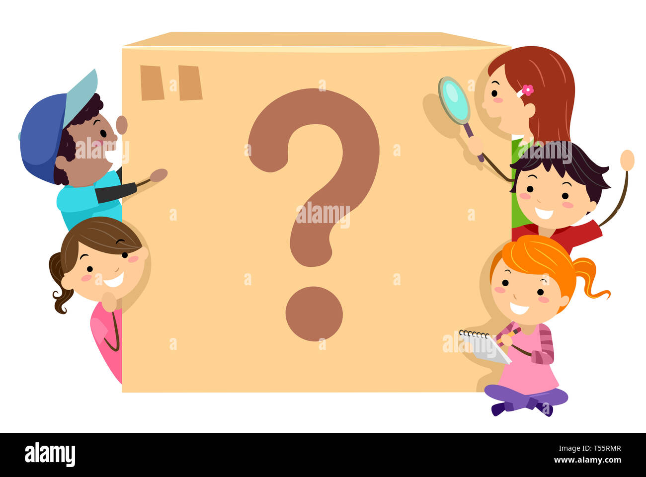 Illustration of Stickman Kids with Note Pad, Magnifying Glass and a Big ...