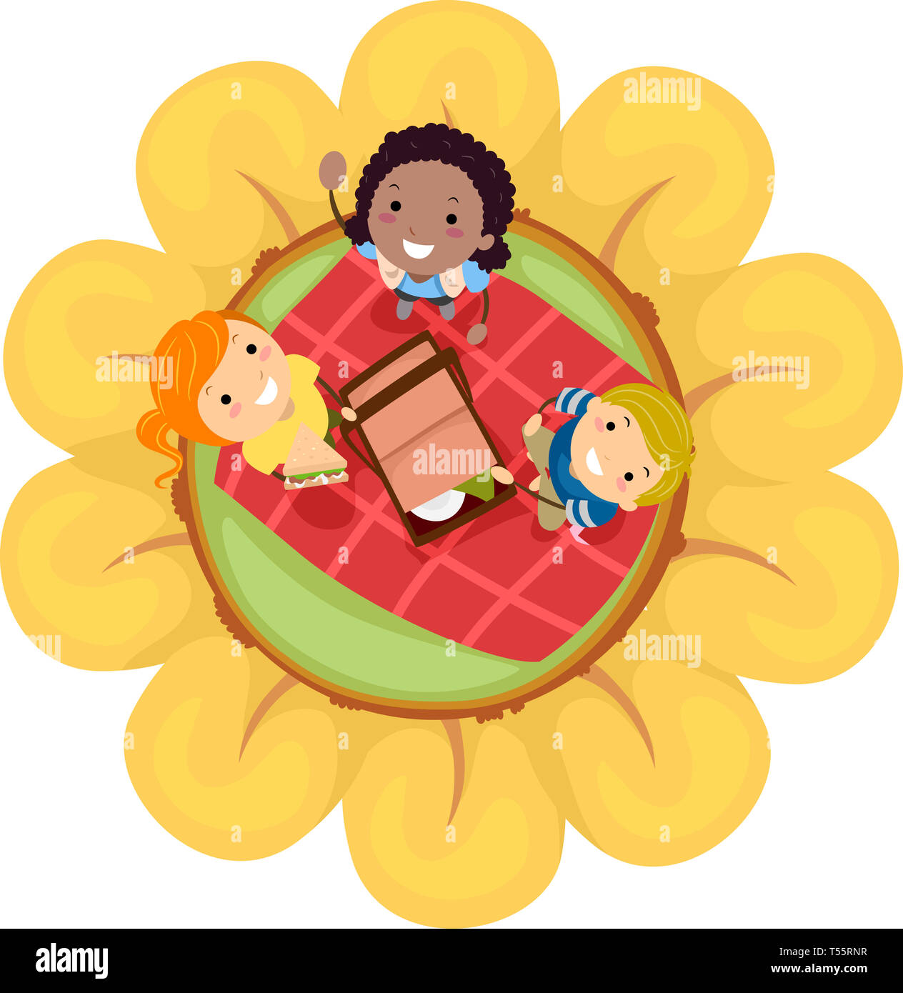 Illustration of Stickman Kids Having a Picnic on a Flower with Red ...