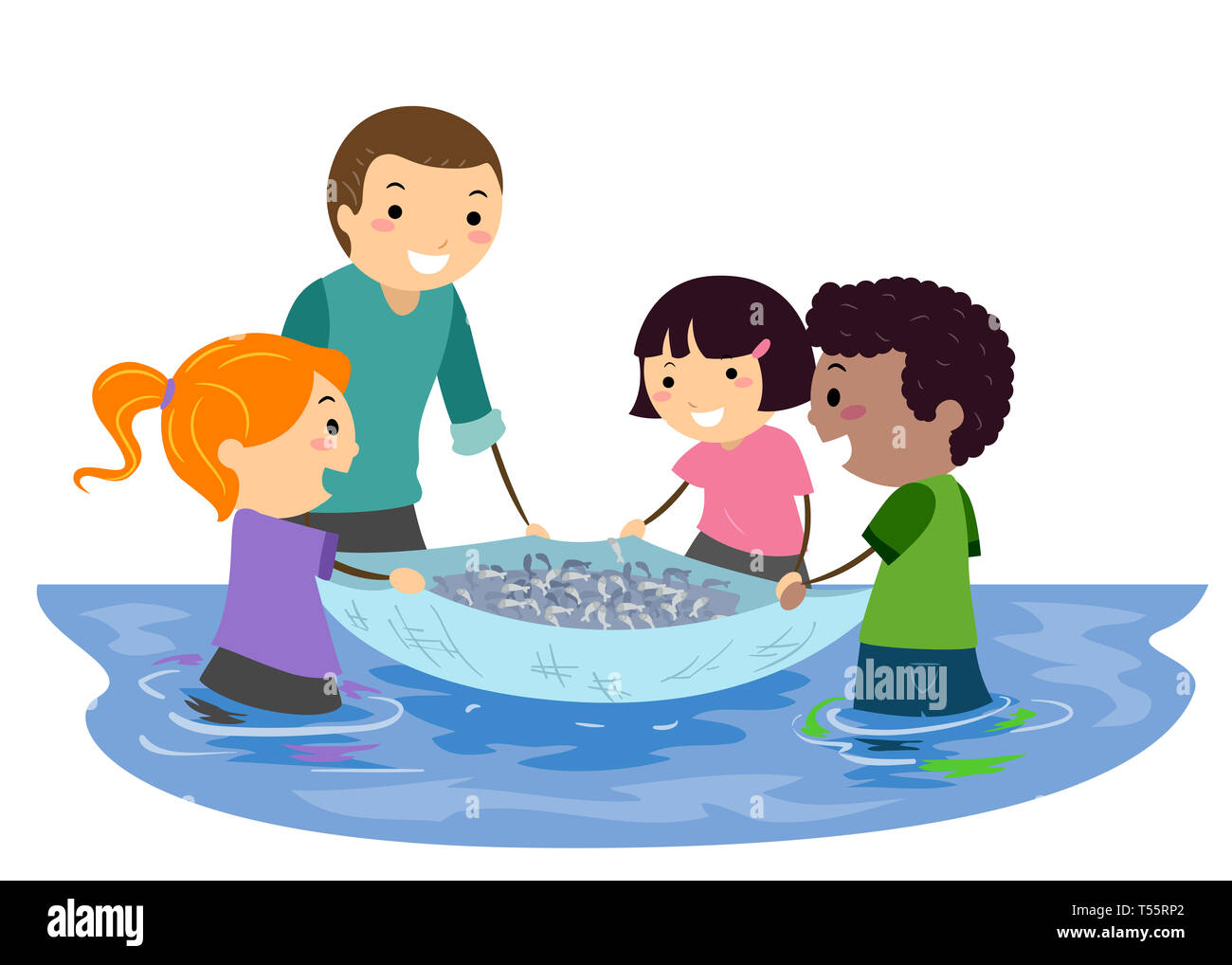 Illustration of Stickman Kids with Teacher and Learning About Fishing ...